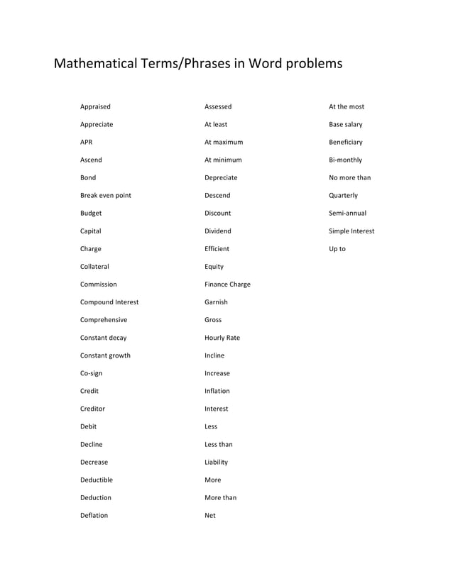 Mathematics vocabulary | PDF