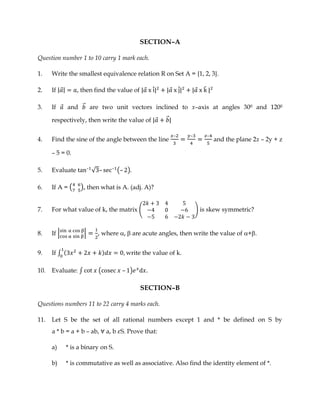 Mathematics xii 2014 sample paper | PDF
