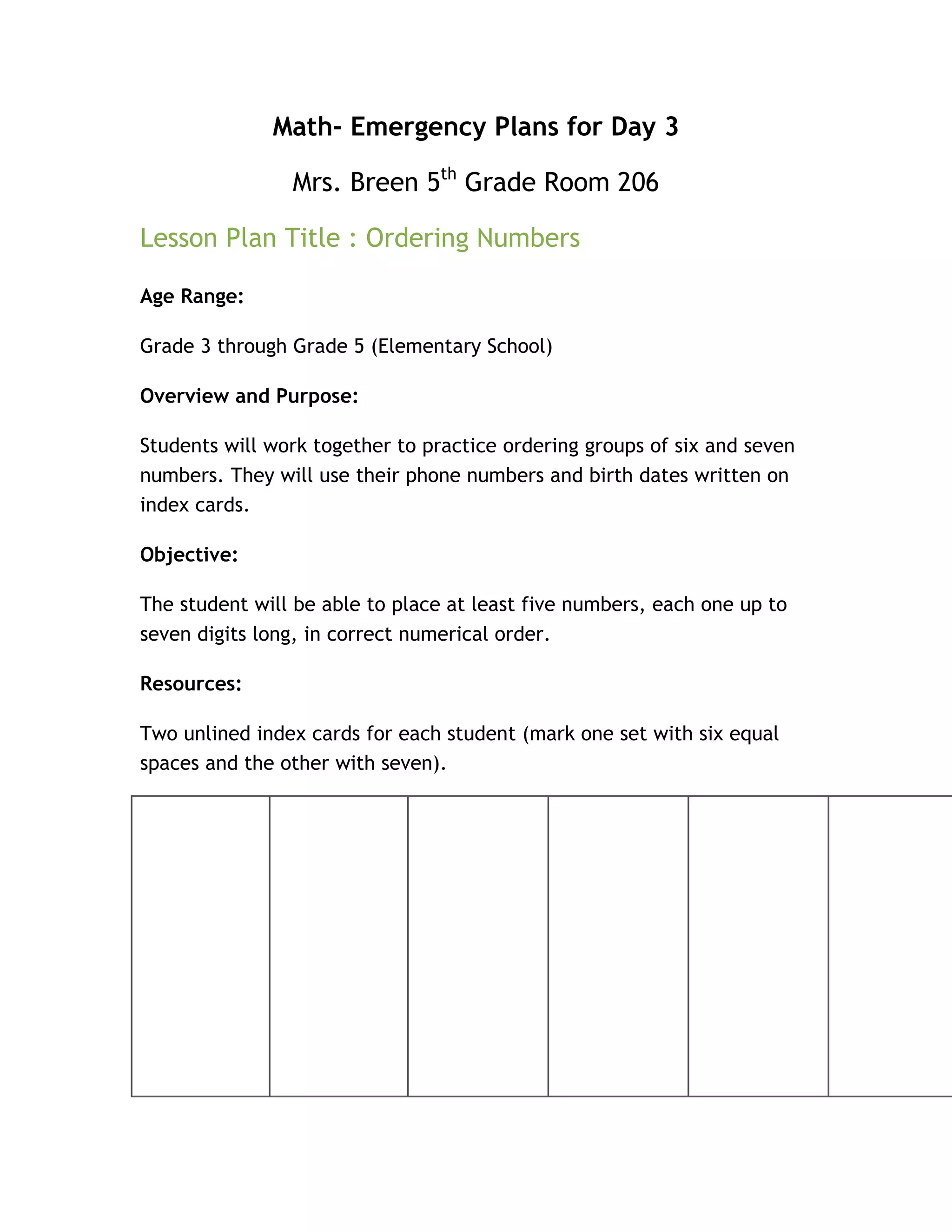 Math emergency plans | DOCX