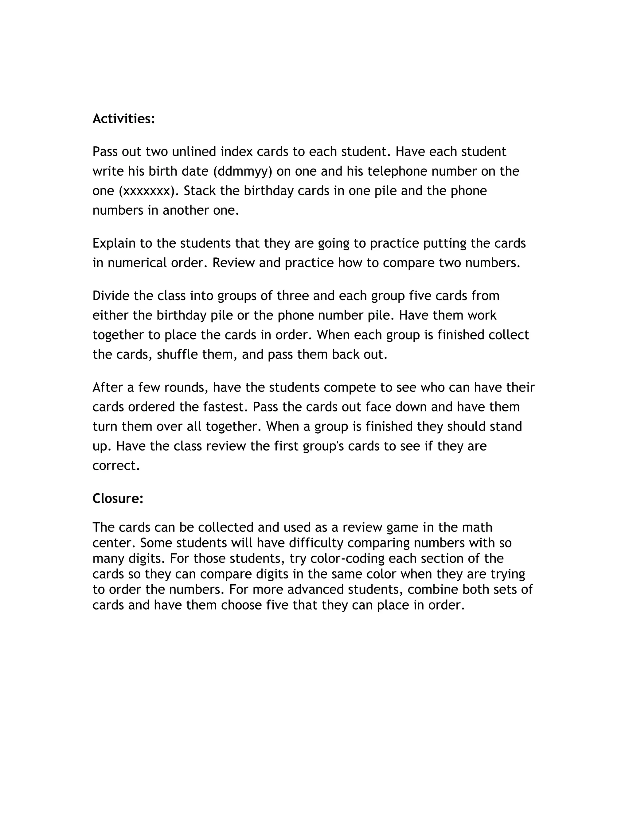 Math emergency plans | DOCX