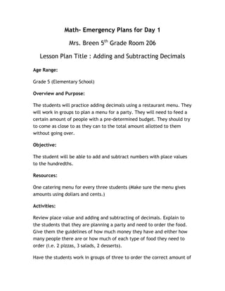 Math emergency plans | PDF