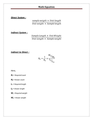 Textile Count Math Basic Equation | DOCX