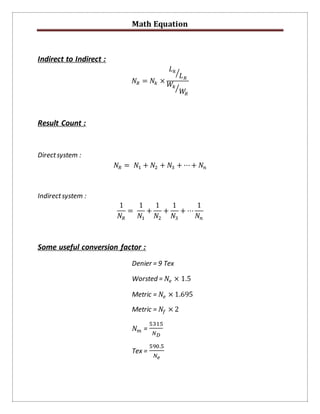 Textile Count Math Basic Equation | DOCX