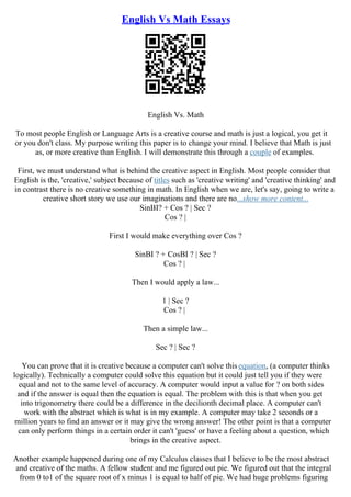 Math Essay | PDF | Educational Assessment | Education