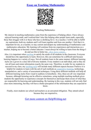 Math Essay | PDF | Educational Assessment | Education