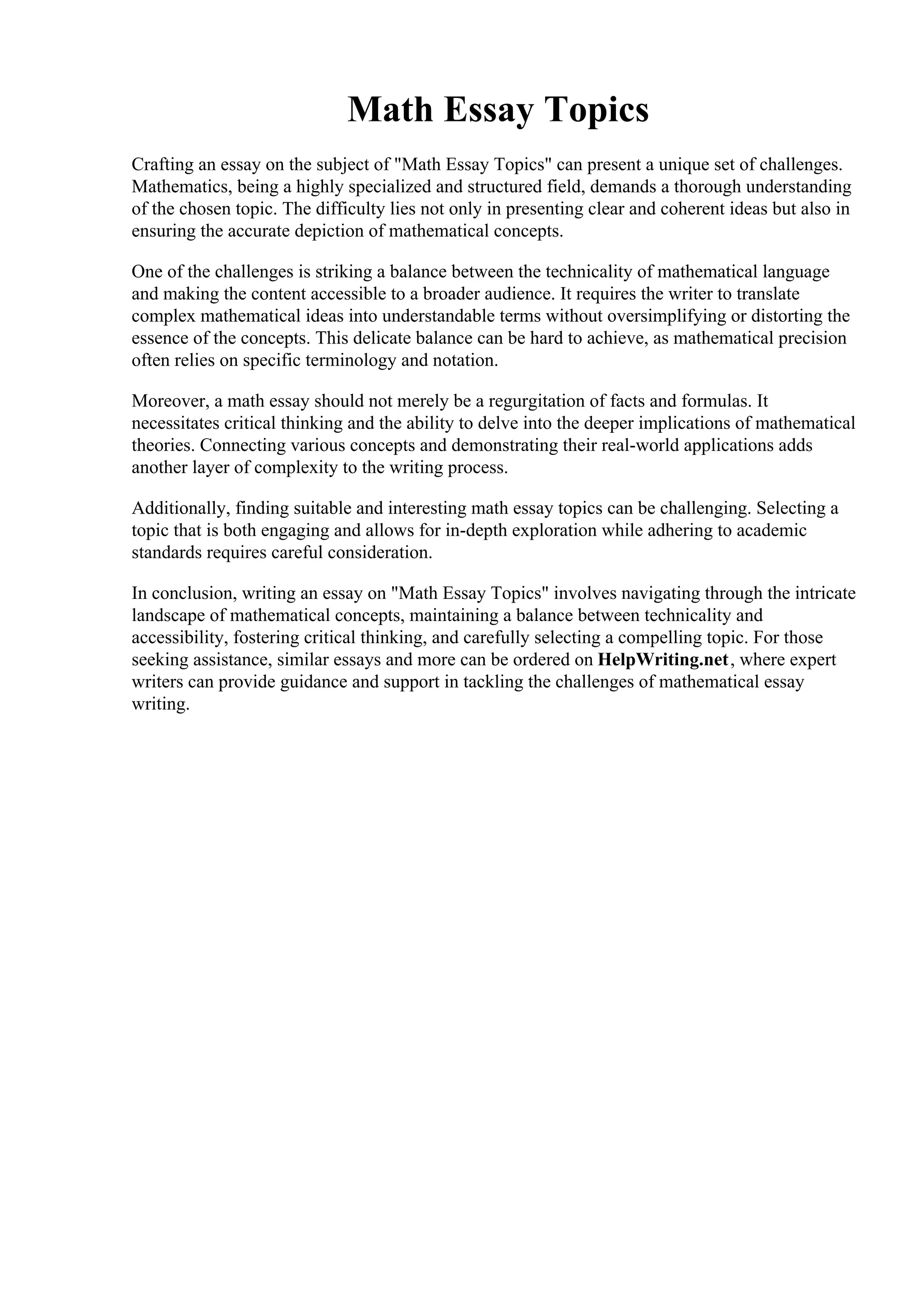 Math Essay Topics. High school math essay topics | PDF