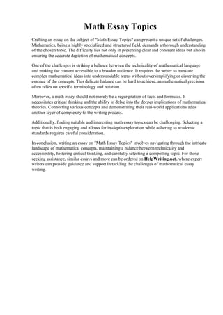 Math Essay Topics. High school math essay topics | PDF