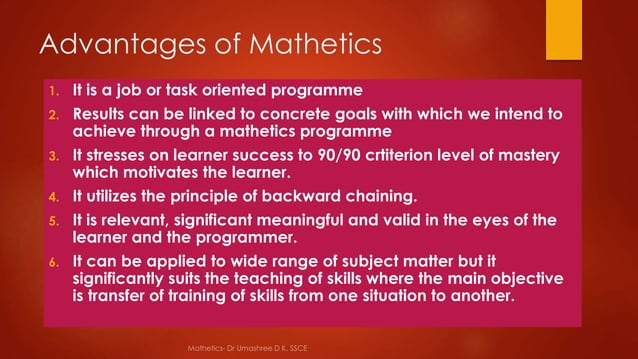 Mathetics Programming - Dr Umashree D K