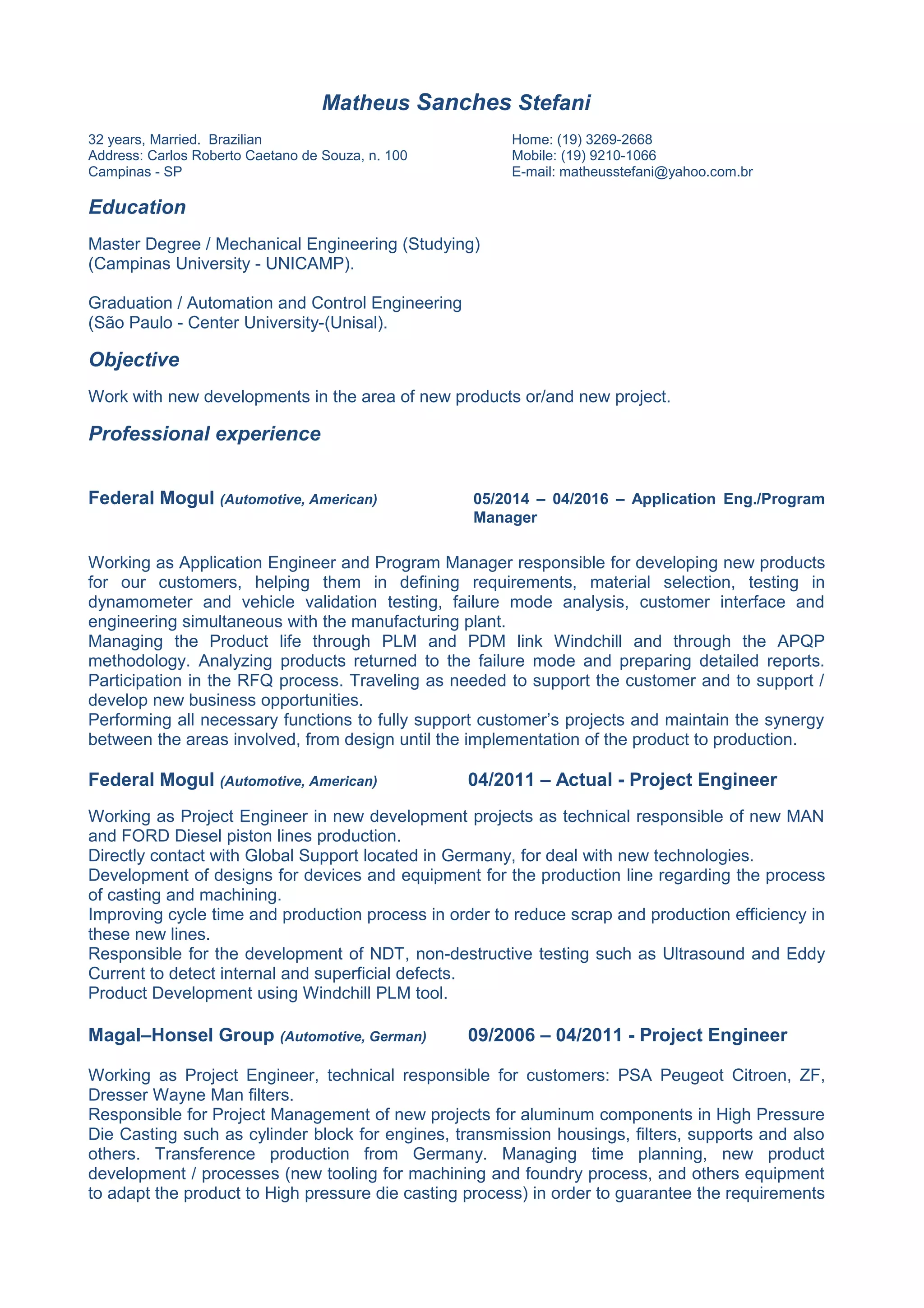 Matheus Sanches Stefani - English Resume - 2016 | DOC