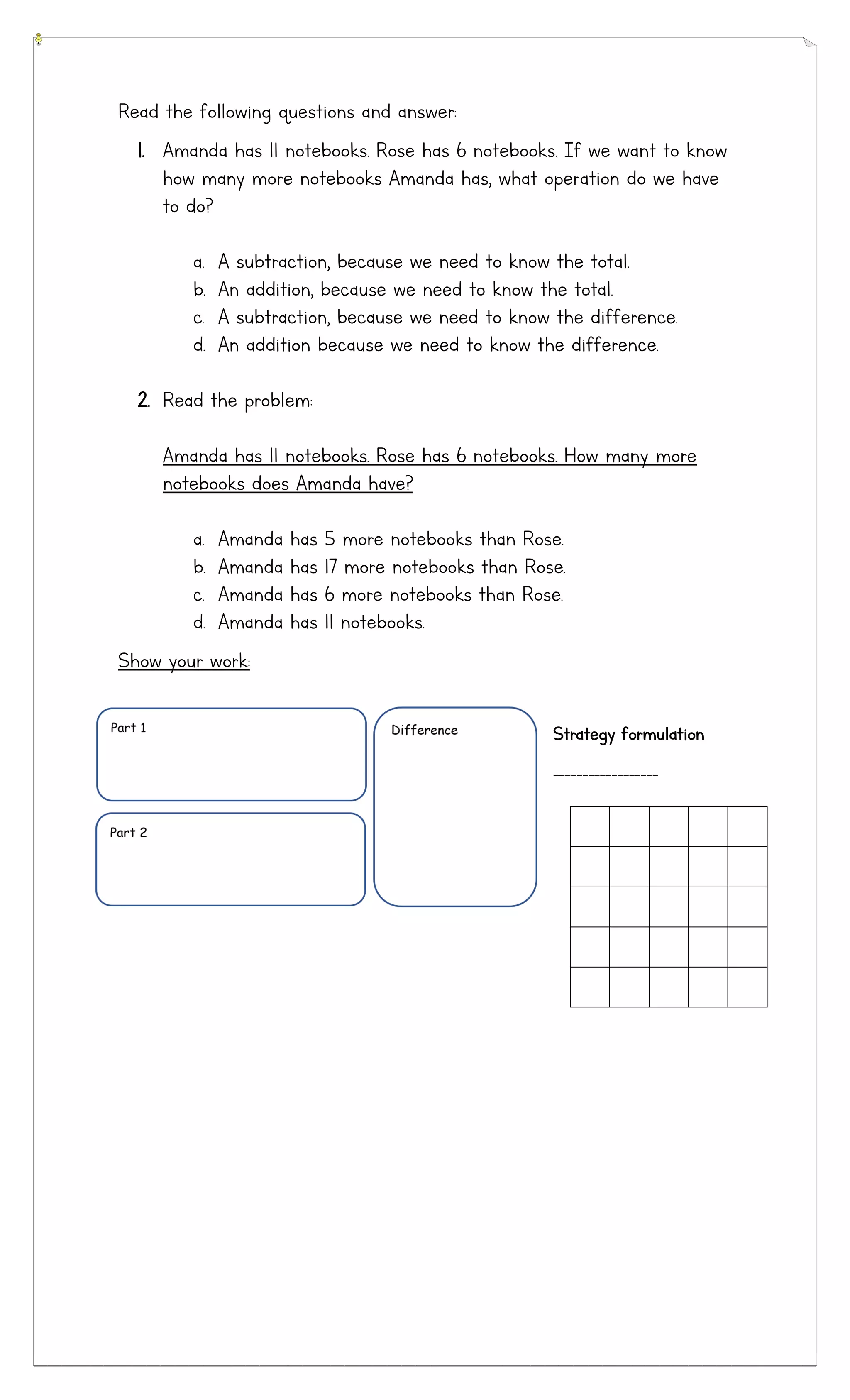 Math exercise workshop. Additive Comparison Word Problems. | PDF ...