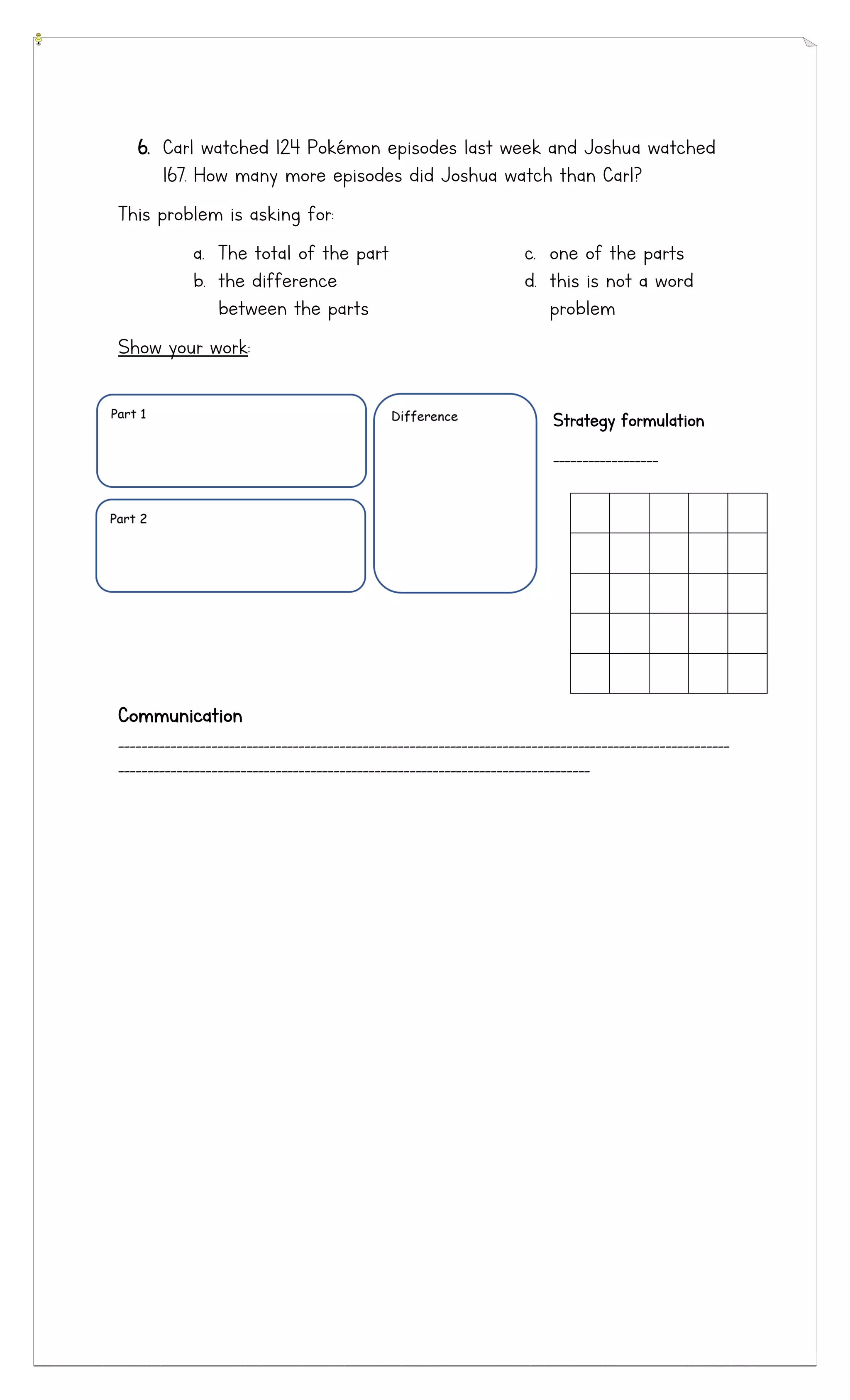 Math exercise workshop. Additive Comparison Word Problems. | PDF ...