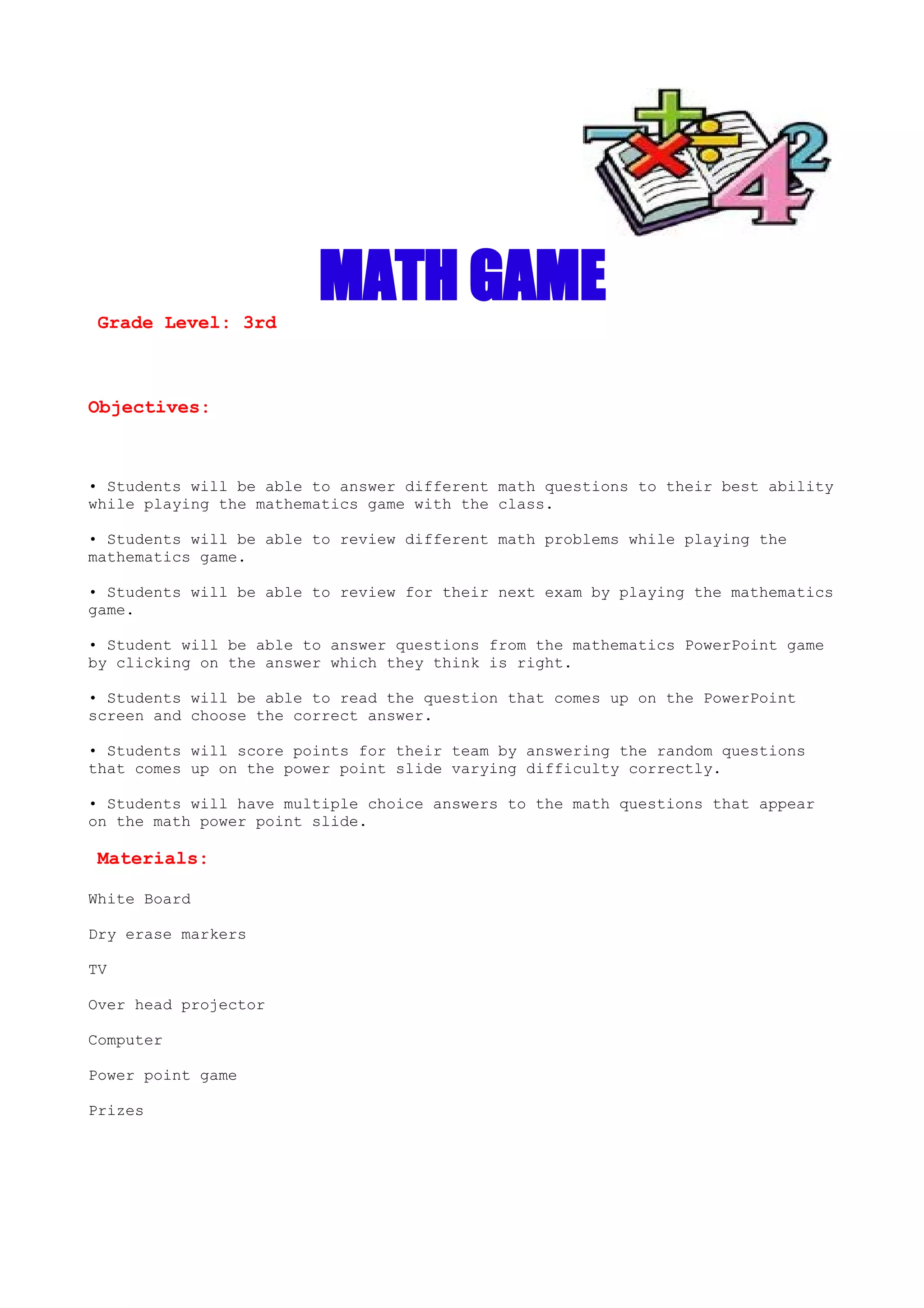 Math game flyer | PDF
