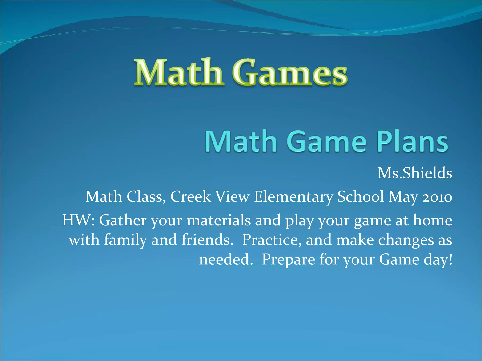 Math Games by Shields Kids | PPT