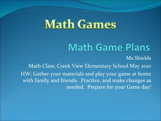 Math Games by Shields Kids | PPT