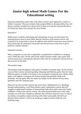 Junior high school Math Games For the Educational setting