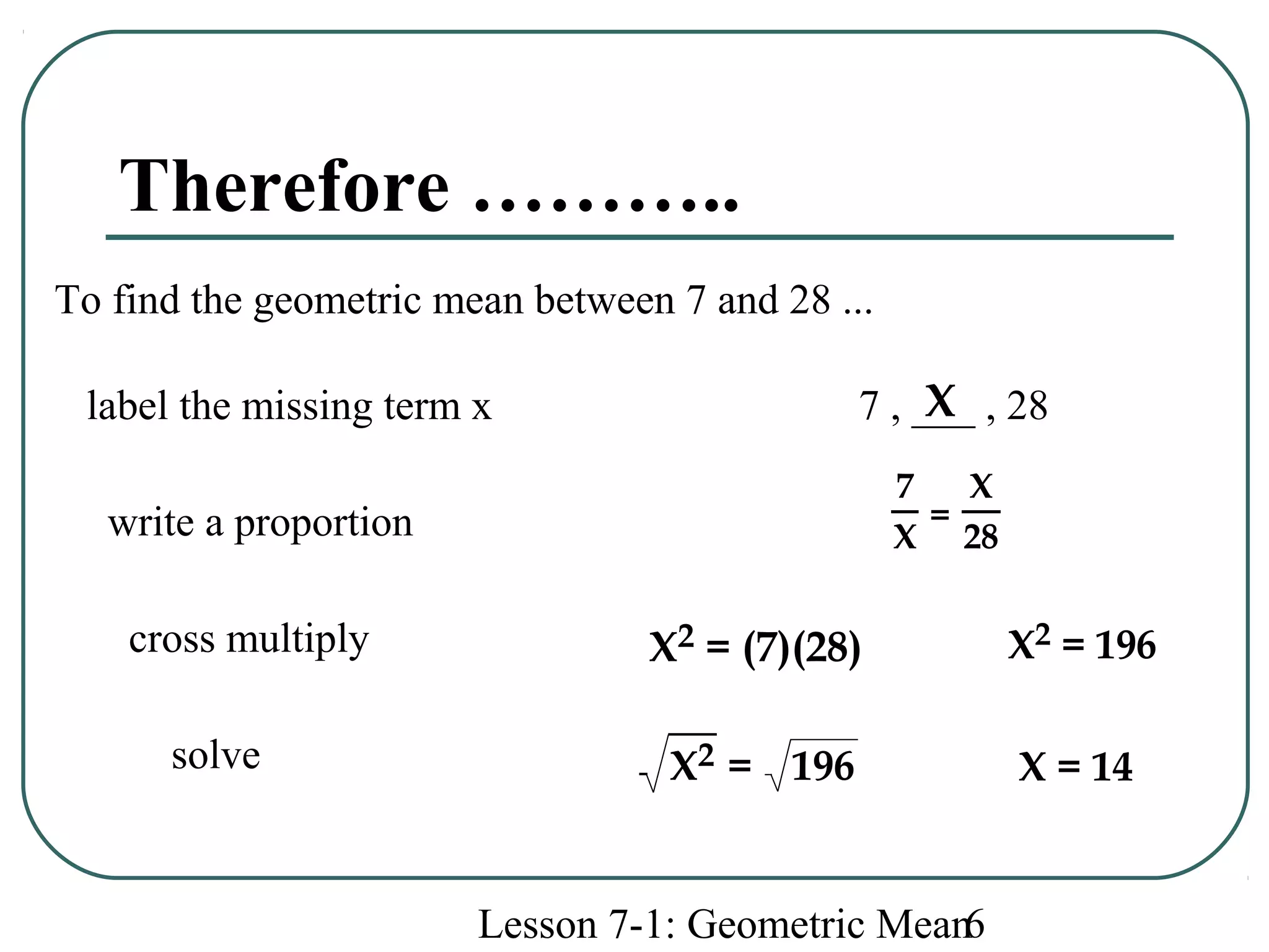 Math (geometric mean) | PPT | Homework and Study | Education