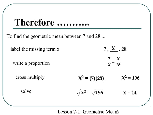 Math (geometric mean) | PPT | Homework and Study | Education