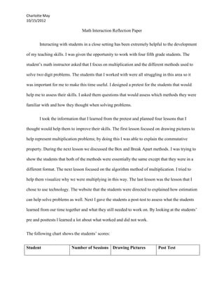 Math interaction reflection paper | DOCX