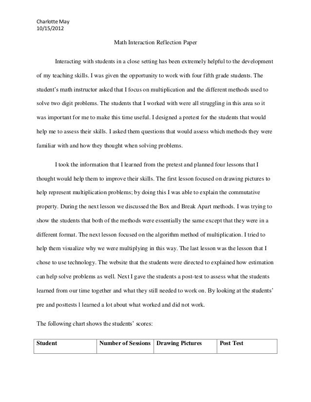 Math Interaction Reflection Paper Math Interaction Reflection Paper