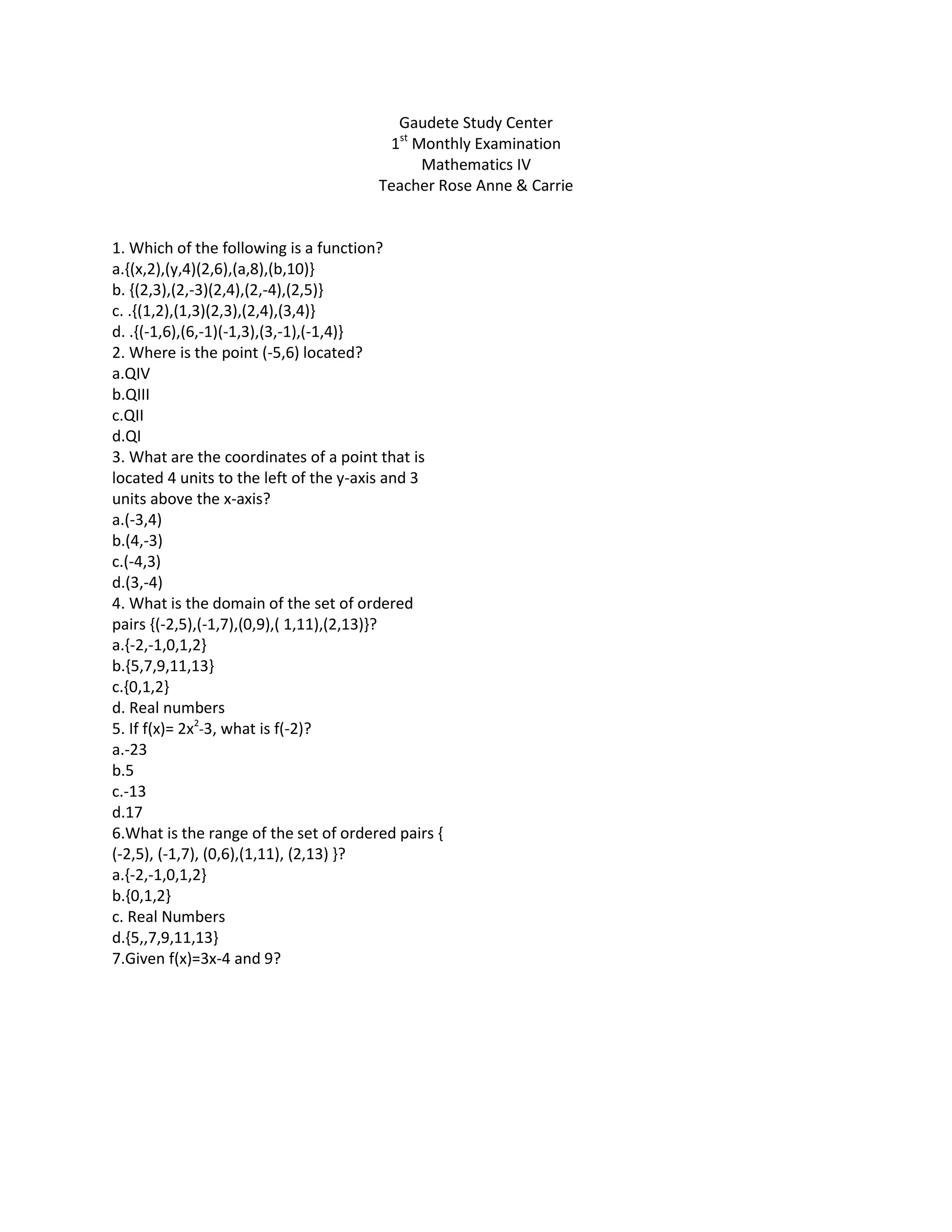 Math IV (1st monthly) | PDF