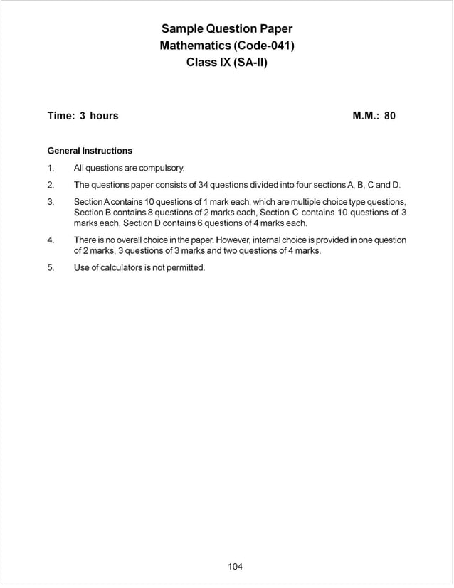 Mathematics IX Summative Assessmant - ll Sample Paper | PDF
