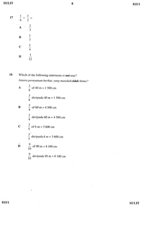 Math K1 Trial Upsr | PDF