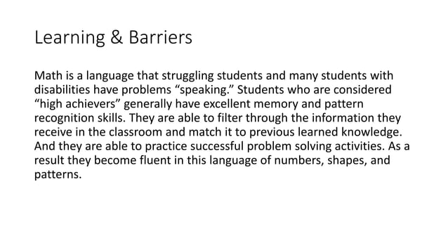 Math Learning & Barriers