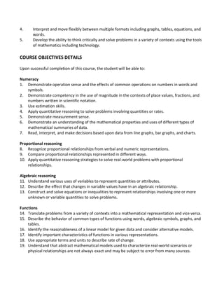 Math Literacy Course Syllabus Rock Valley College | PDF