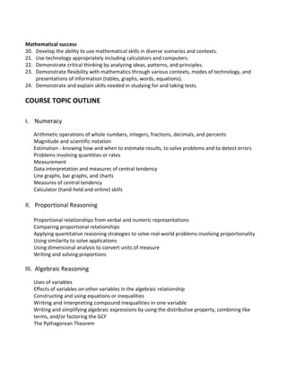 Math Literacy Course Syllabus Rock Valley College | PDF
