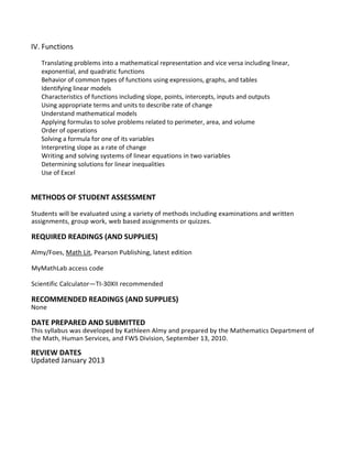 Math Literacy Course Syllabus Rock Valley College | PDF