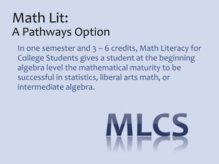 Math Lit & Pathways: 5 yrs later ORMATYC 2016 | PPT