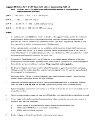 Math Lit 4 Credit Hour Syllabi Options | PDF | Educational Assessment ...