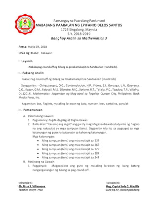 Banghay Aralin sa Matematiks ng Ikatlong Baitang | PDF