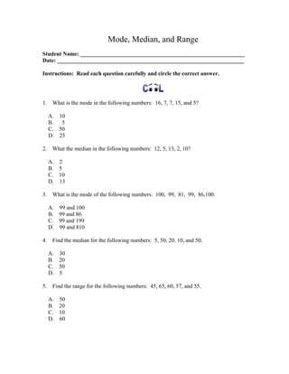 MATH: MEDIAN, MODE AND RANGE | PDF