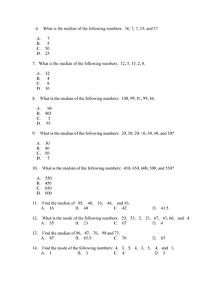 MATH: MEDIAN, MODE AND RANGE | PDF