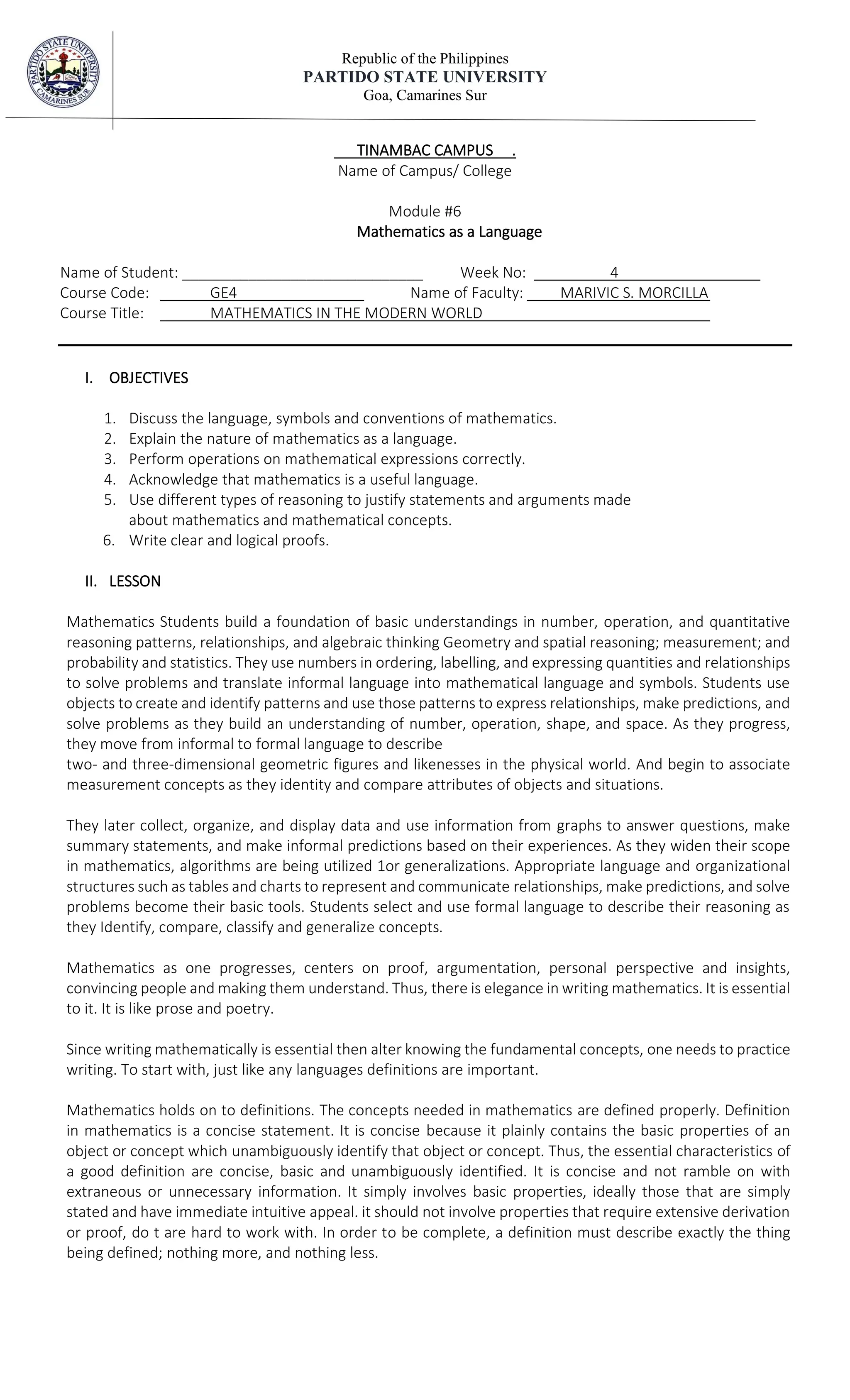 MATH(MODULE 6). LEARNING MATERIAL FOR MATH | PDF