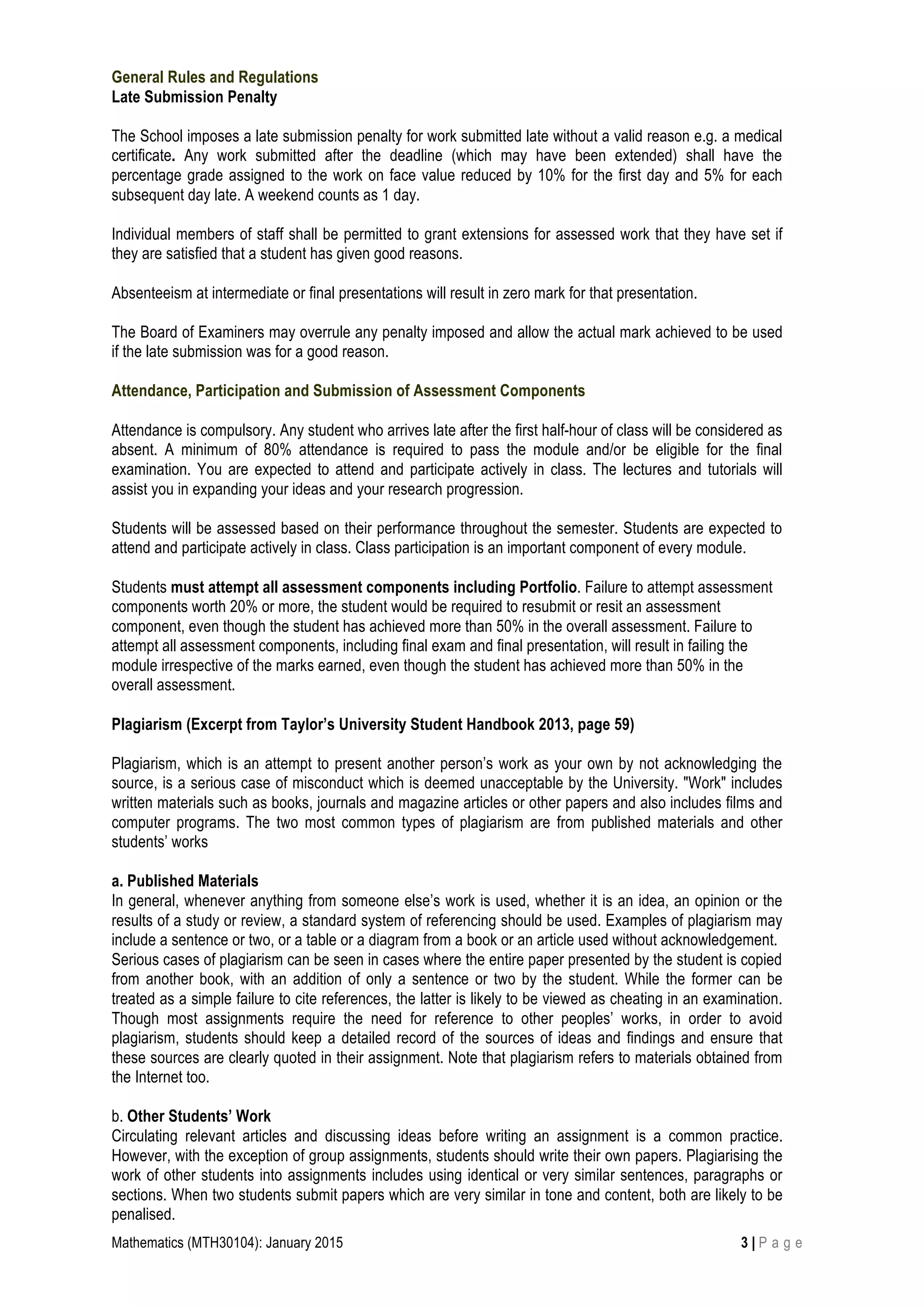 Maths module outline jan 2015 | PDF