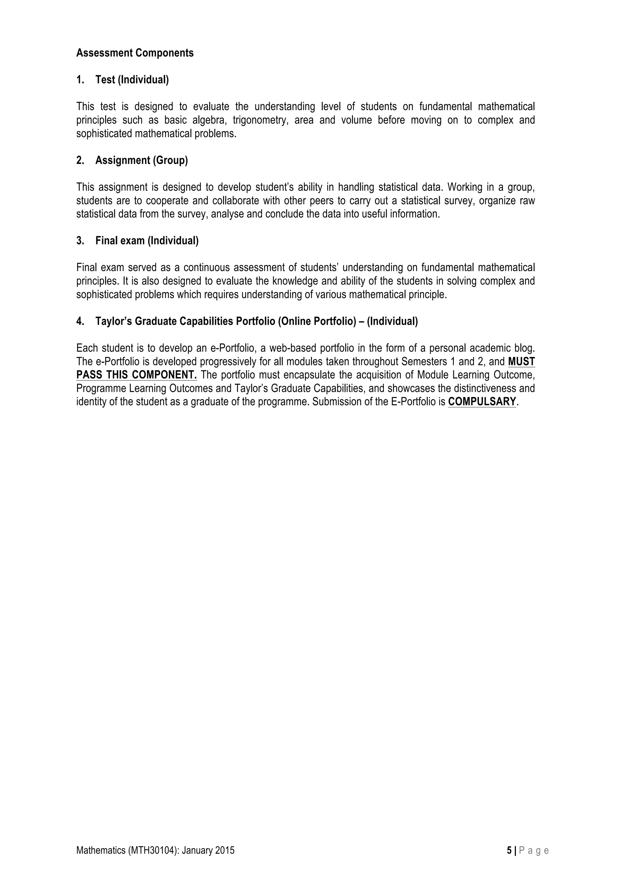 Maths module outline jan 2015 | PDF