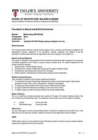 Maths module outline jan 2015 | PDF