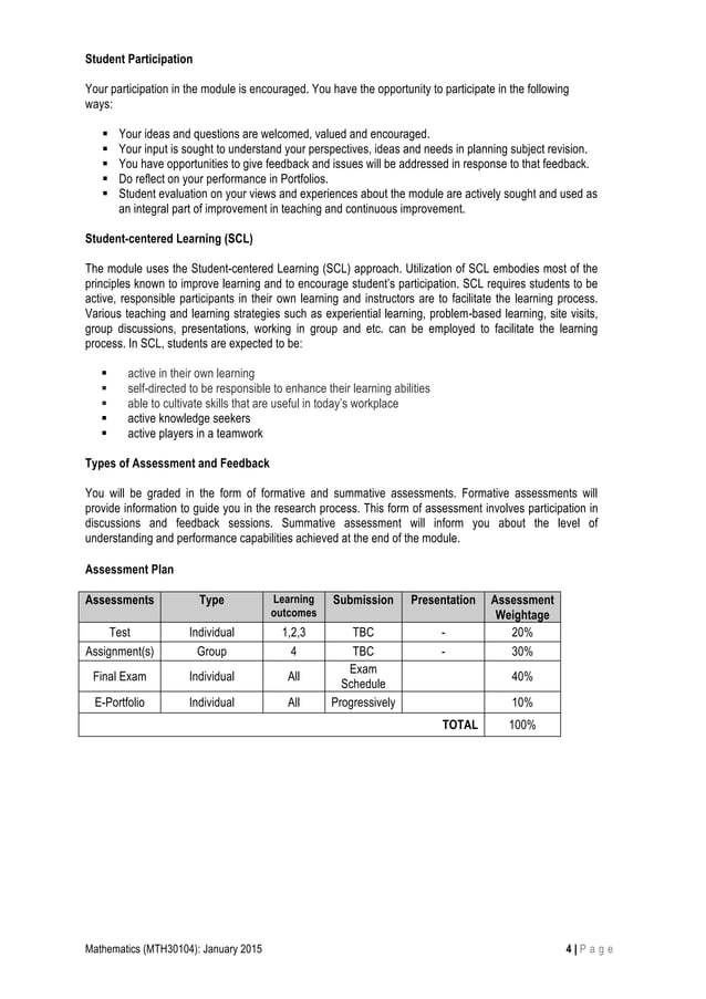 Maths module outline jan 2015 | PDF