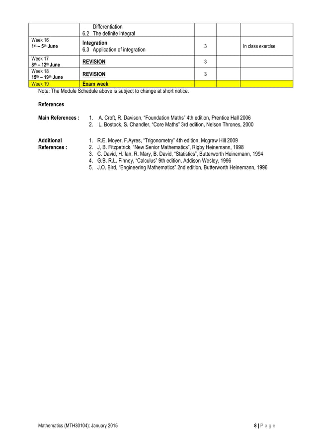 Maths module outline jan 2015 | PDF