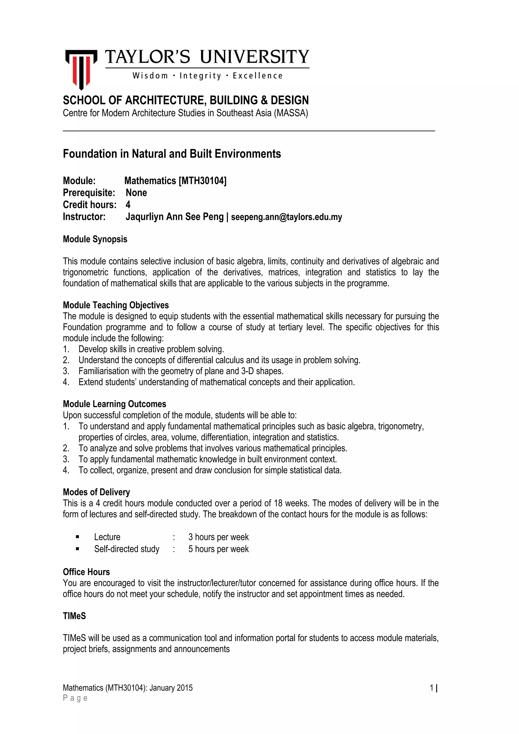 Math module outline jan 2015 | PDF