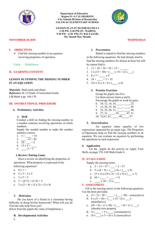 mathematics lesson plan for graded 4 pupils | DOCX