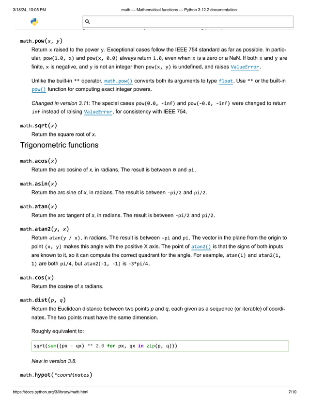 math operations ued in python and all used | PDF