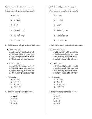MATH: ORDER OF OPERATIONS -QUIZ | DOC