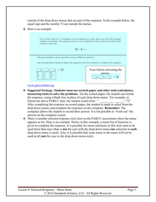 Math parcc 4 lesson 9 selected response strategy menu items ke | PDF