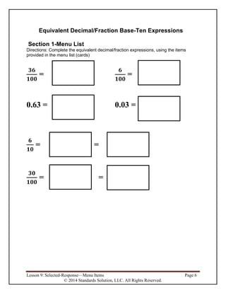 Math parcc 4 lesson 9 selected response strategy menu items ke | PDF