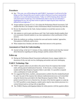 Math parcc 8 lesson 14 pba geometry translations | PDF