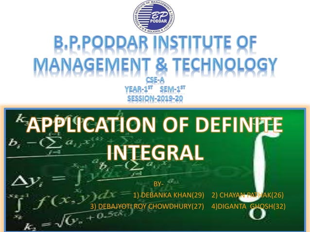 APPLICATION OF DEFINITE INTEGRAL | PPTX | Physics | Science