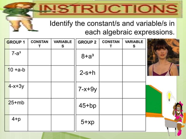 Contant, Variable and Algebraic Expressions | PPTX | Physics | Science
